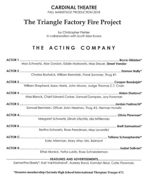 Clarinda CSD - Cardinal Theatre Fall Production Cast List